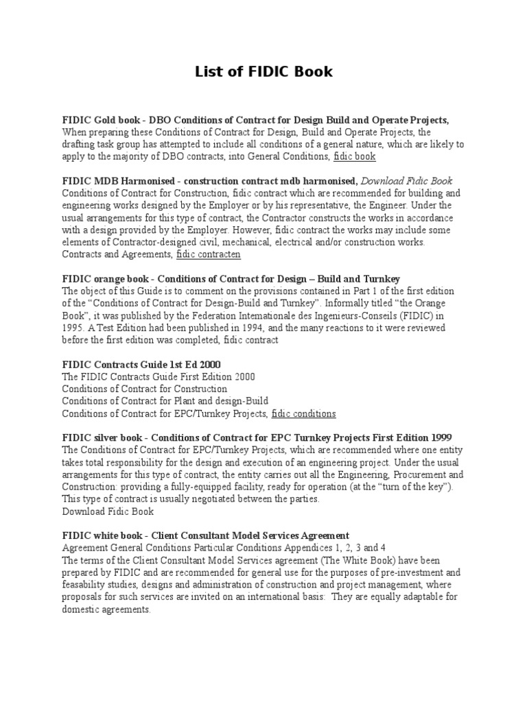 List of FIDIC Book | PDF | Government | Economic Sectors