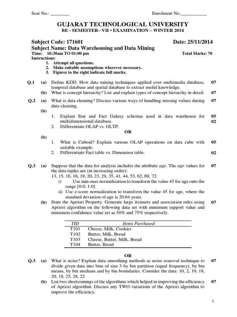 Gujarat Technological University: Subject Code: 171601 Date: 25/11/2014 ...