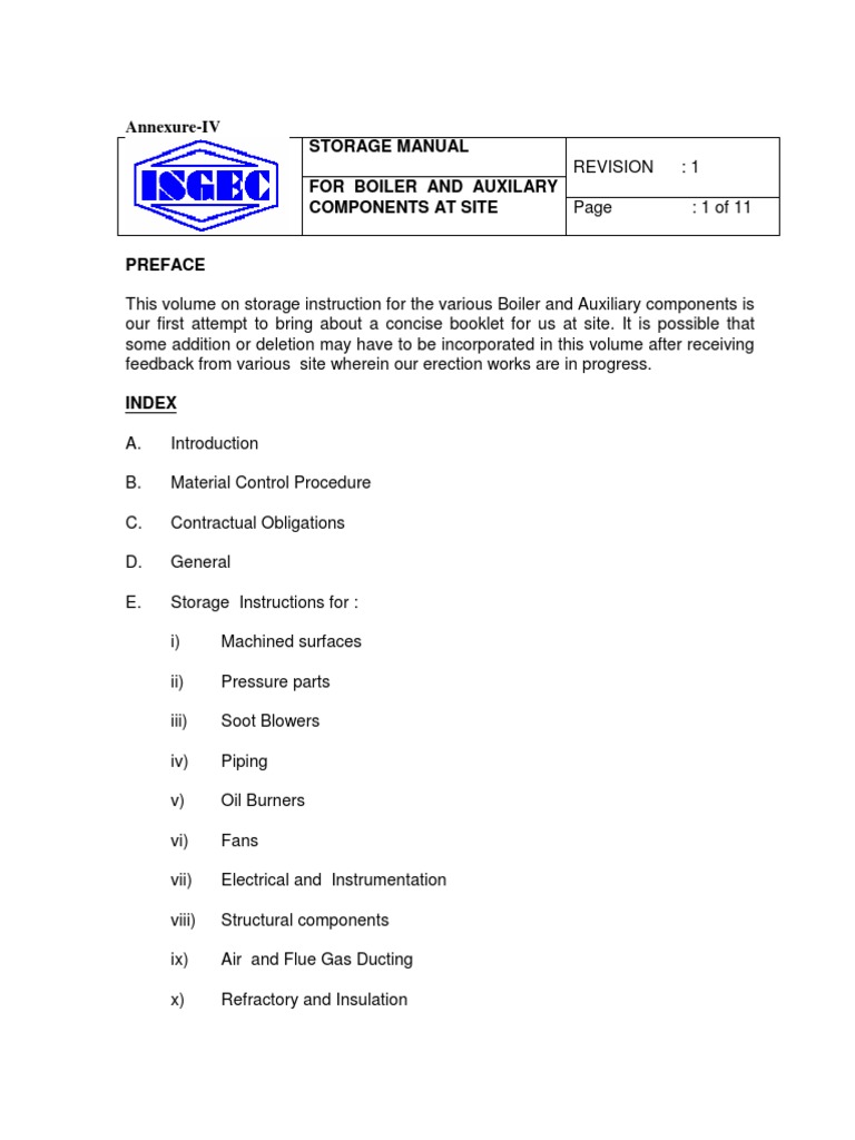 Boiler Component Storage Instructions | PDF | Duct (Flow) | Refractory