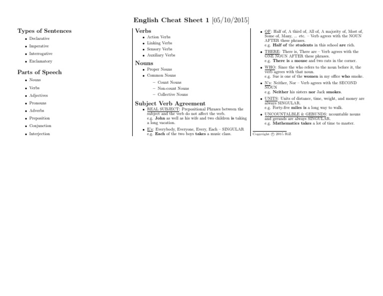 English Cheat Sheet | PDF