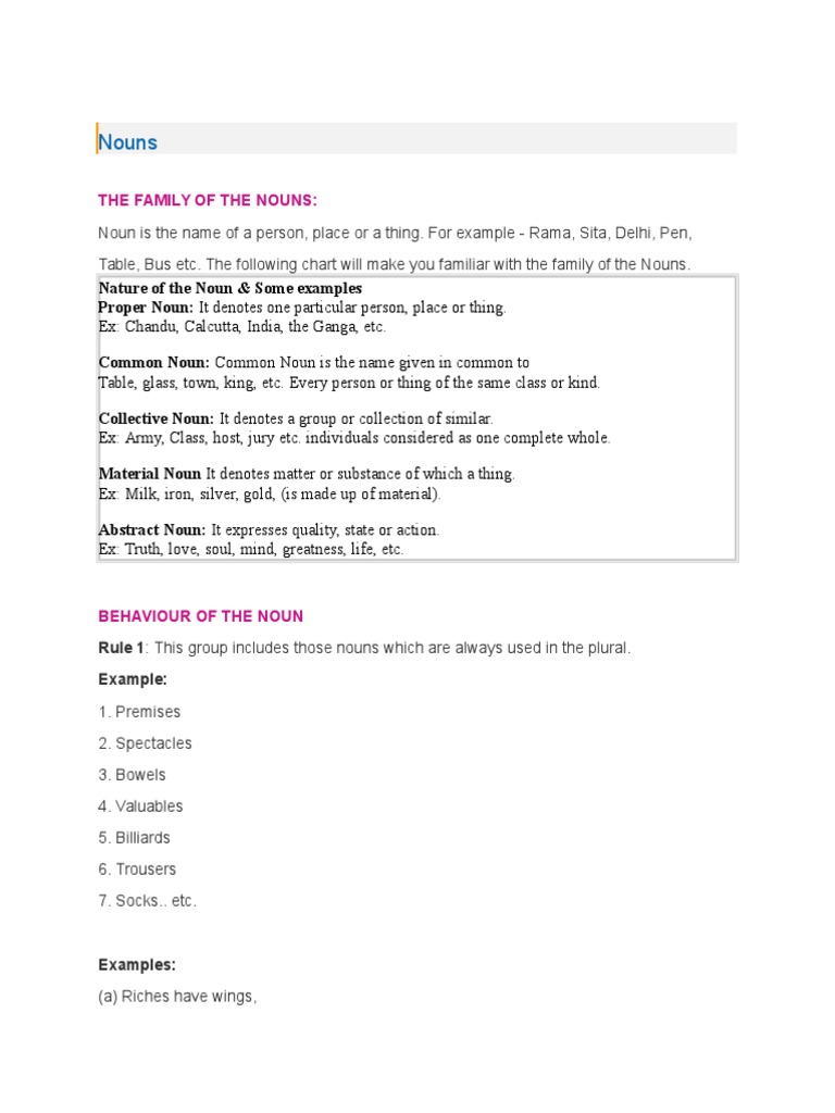 Nouns: The Family of The Nouns | PDF | Grammatical Number | Plural