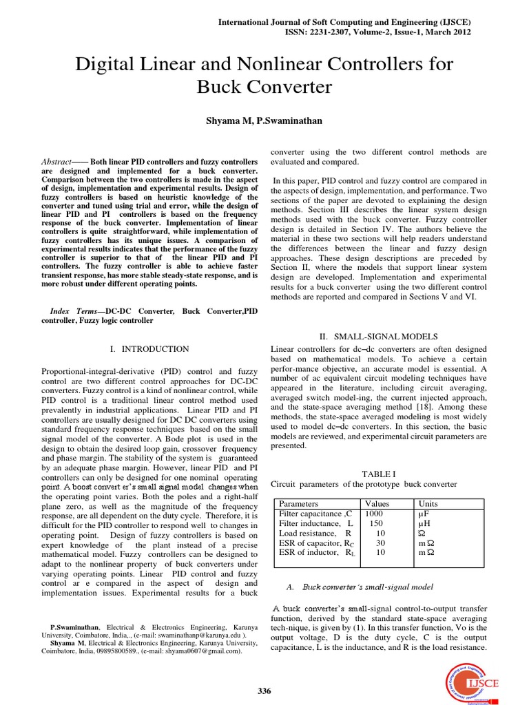 Digital Linear and Nonlinear Controllers For Buck Converter: Shyama M ...