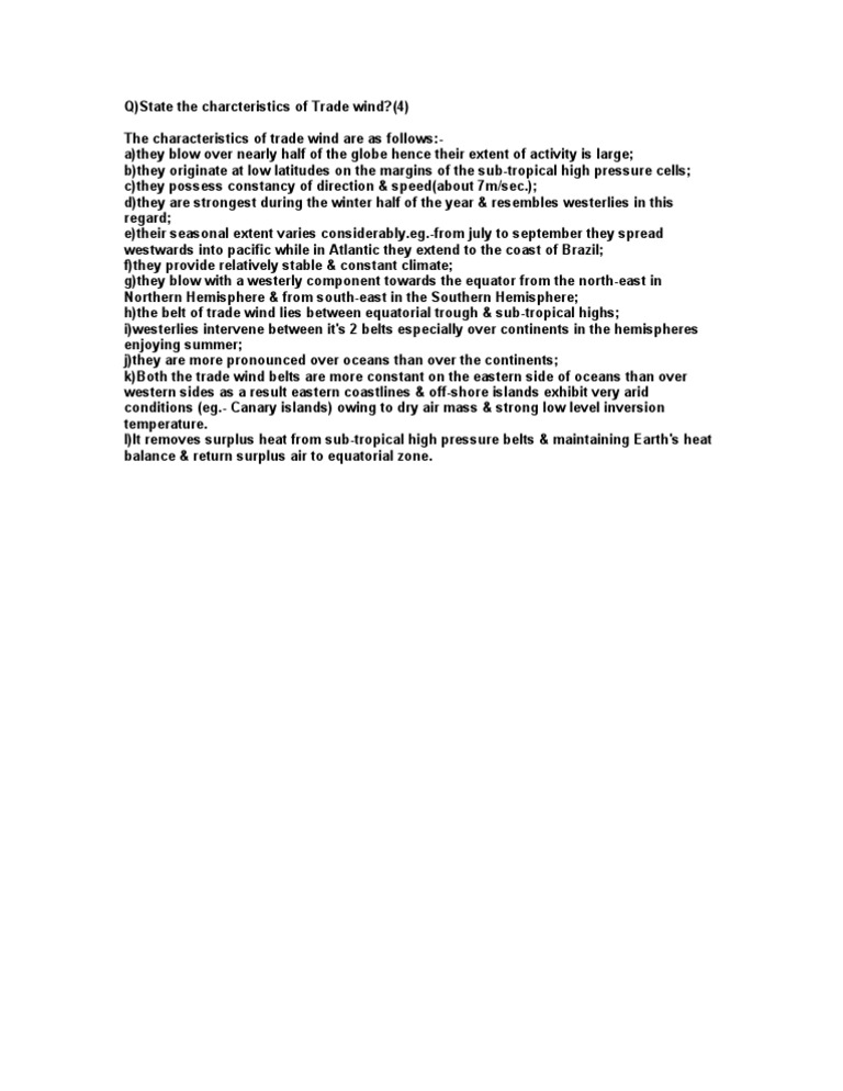 Characteristics of Trade Winds Explained | PDF