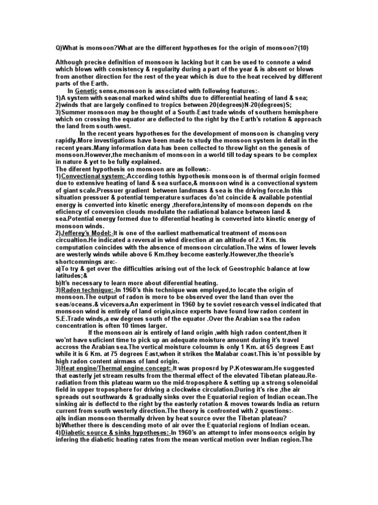 Understanding Monsoon Origins and Mechanisms | PDF | Monsoon ...