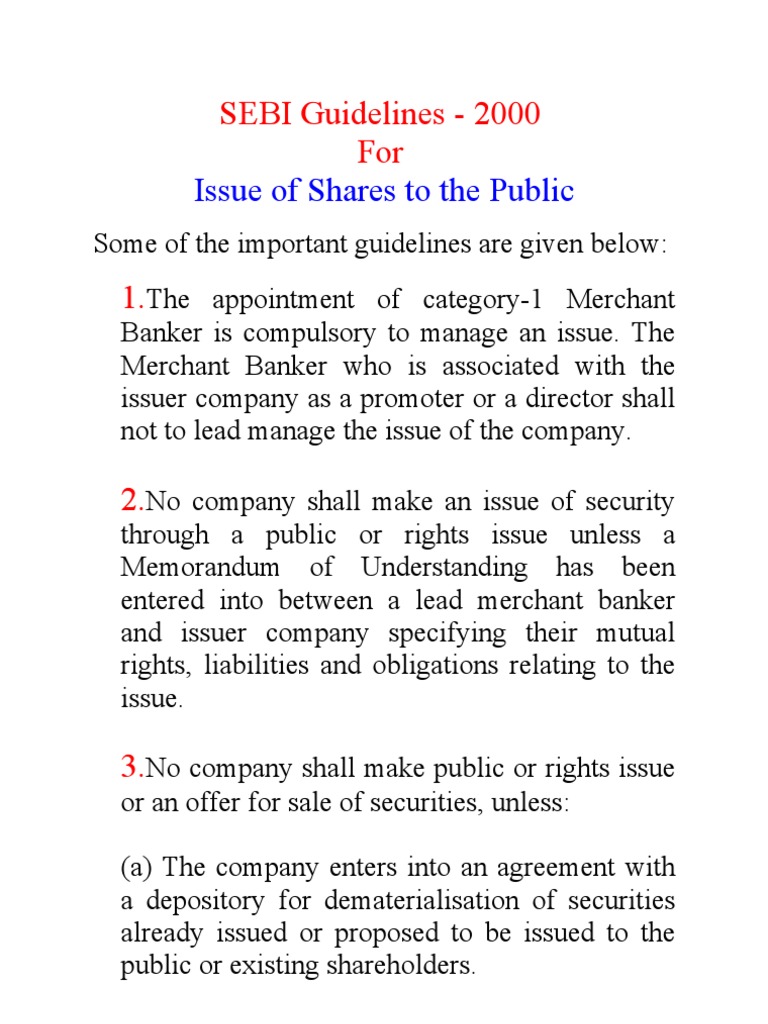 Sebi Guide Line | PDF | Securities (Finance) | Underwriting