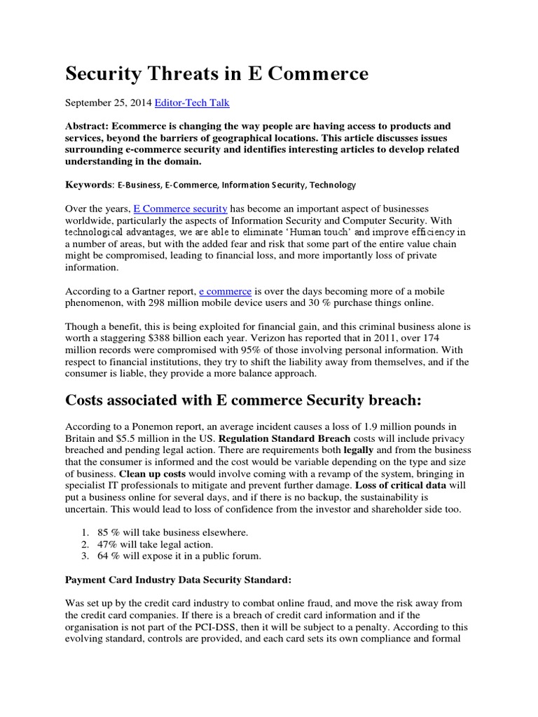 Security Threats in E Commerce | Download Free PDF | E Commerce | Payment Card Industry Data ...
