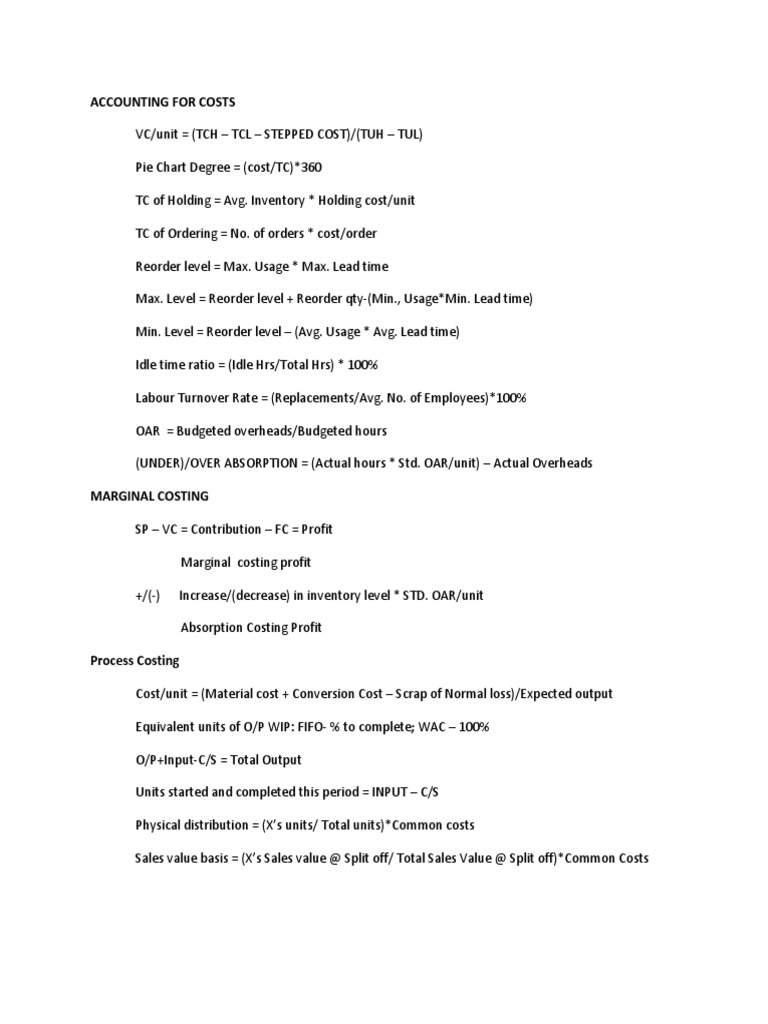 ACCA Complete Formulae Sheet f2 | PDF | Revenue | Inventory