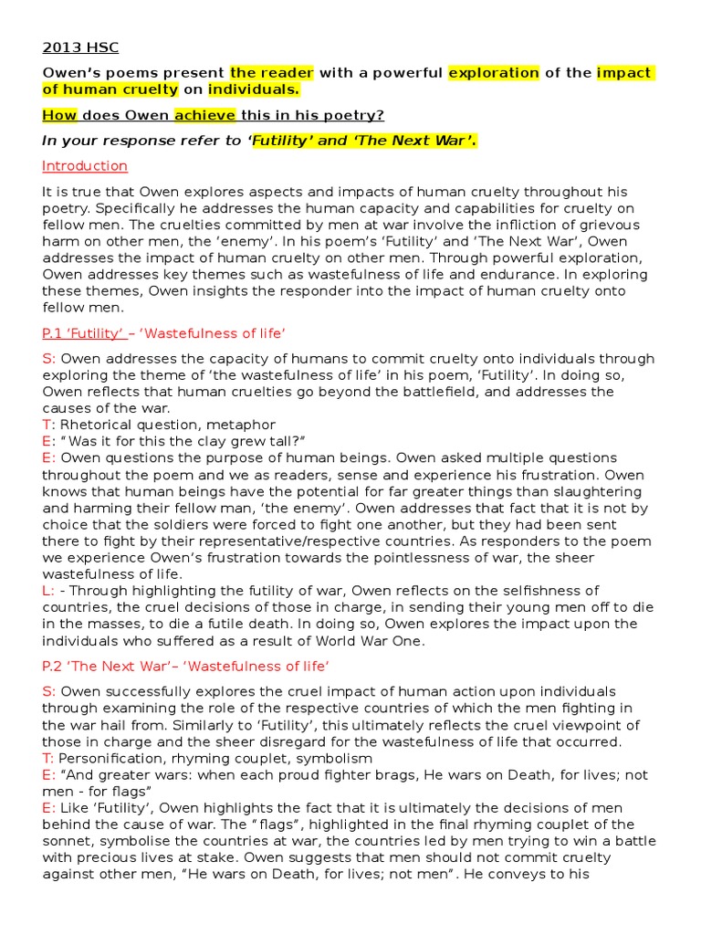 Essay Question Futility Next War | PDF | Poetry | Unrest