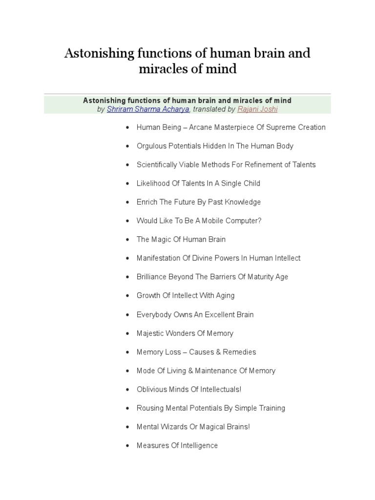 Astonishing Functions of Human Brain and Miracles of Mind | PDF | Aura (Paranormal) | Breathing