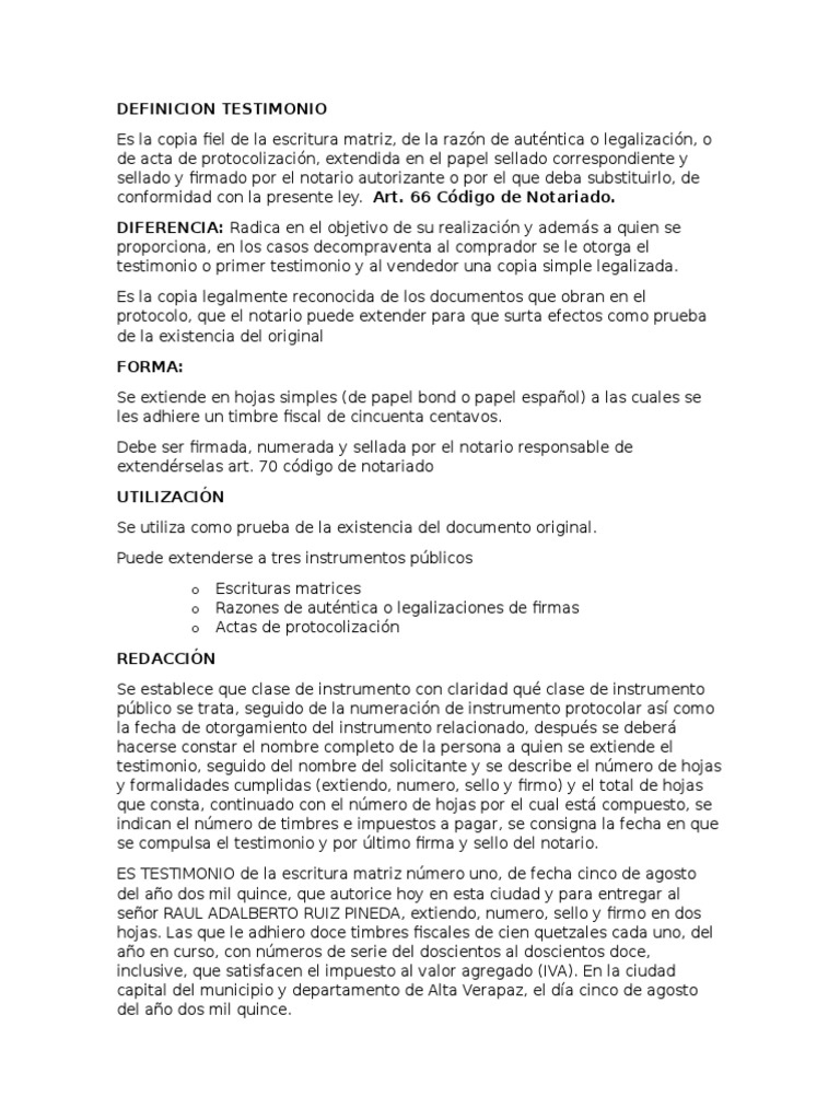 Definicion Testimonio | PDF | Derecho Civil (Common Law) | Justicia
