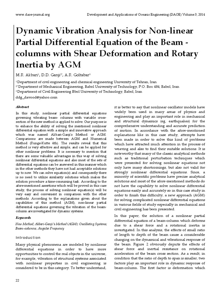 Dynamic Vibration Analysis For Non-Linear Partial Differential Equation ...