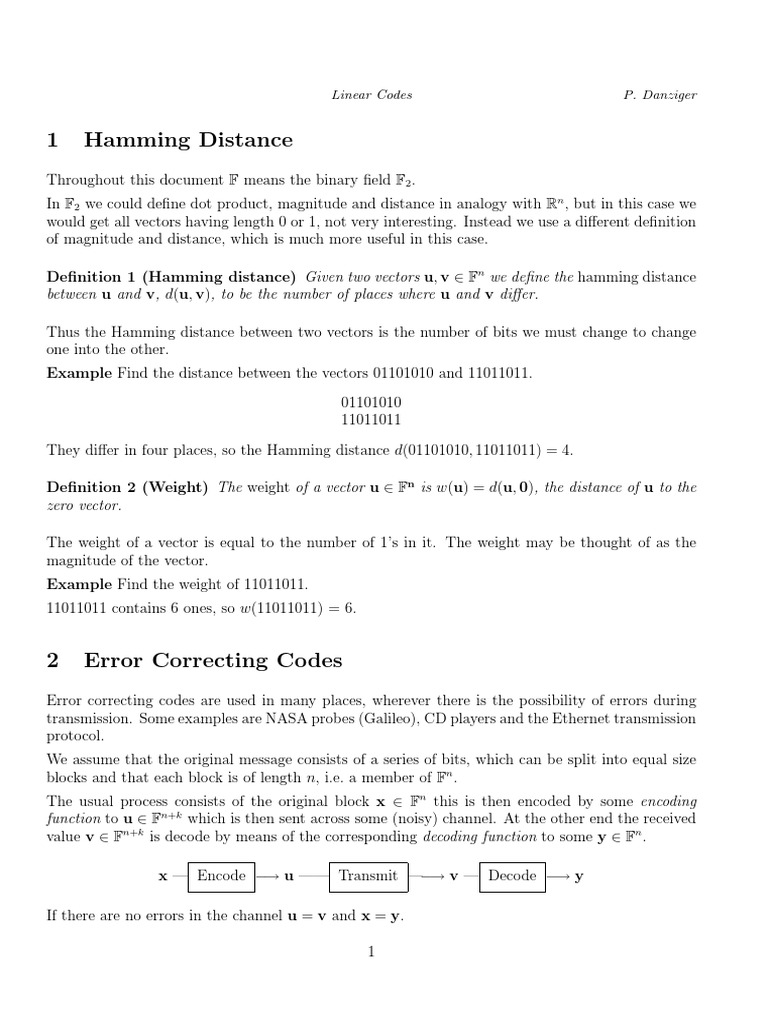 1 Hamming Distance: Linear Codes P. Danziger | PDF | Algebra ... 1 Hamming Distance: Linear Codes P. Danziger | PDF | Algebra ...