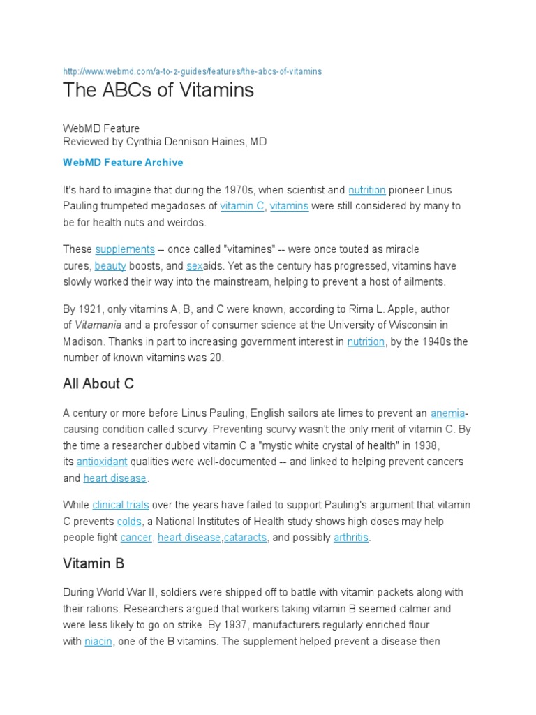 The Abcs of Vitamins: All About C | PDF | Folic Acid | Diet & Nutrition