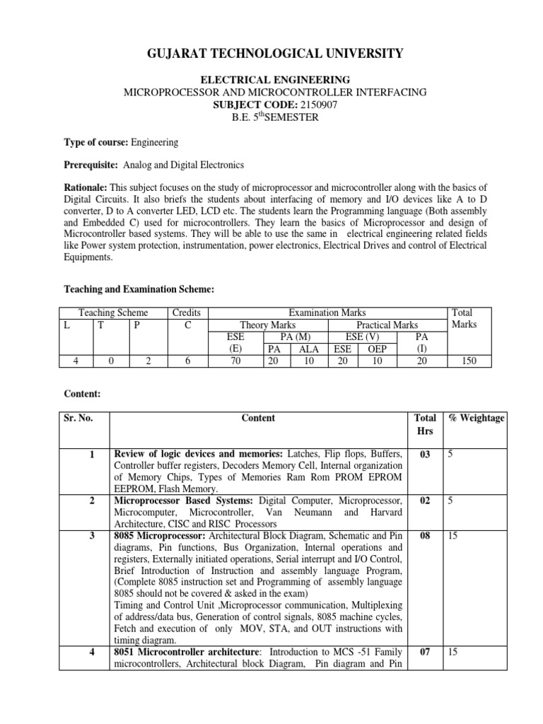Microprocessor & Microcontroller Course Guide | PDF | Microcontroller ...