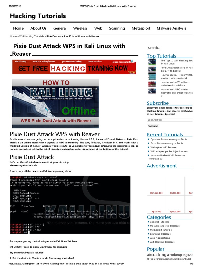 WPS Pixie Dust Attack in Kali Linux With Reaver | PDF | Crime Prevention | Cyberspace