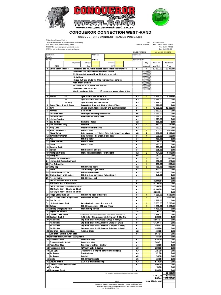Conqueror Connection West-Rand: Conqueror Conquest Trailer Price List ...