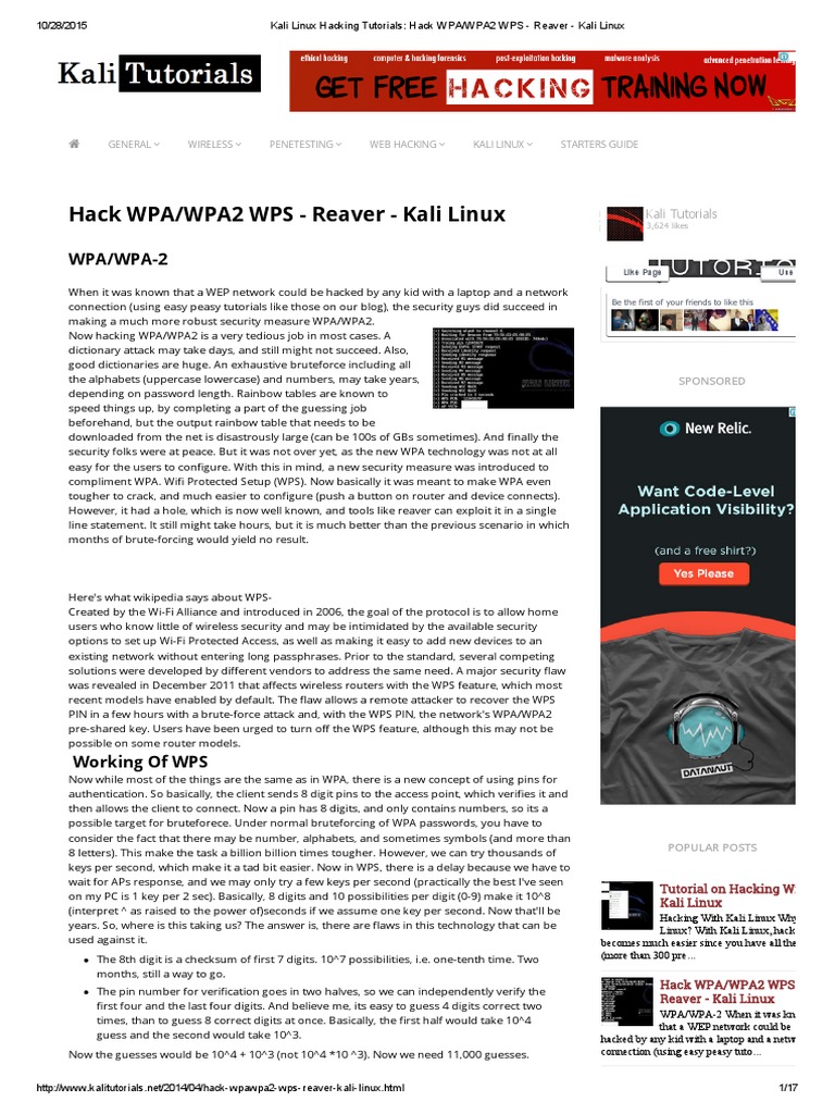 Kali Linux Hacking Tutorials - Hack WPA - WPA2 WPS - Reaver - Kali ...