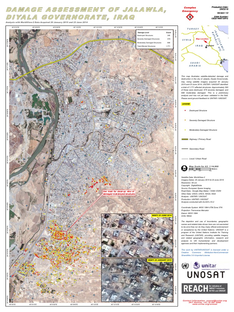 UNOSAT A3 Portrait Jalawla Damage 20150206 | PDF | Cartography | Geomatics