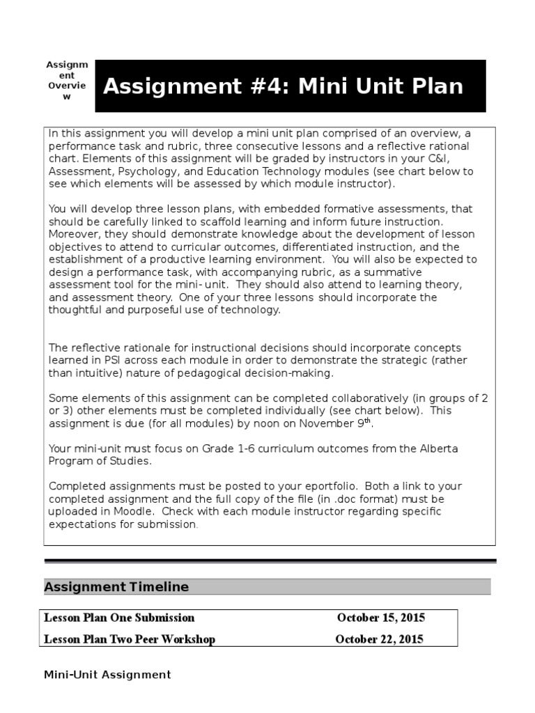Assignment 4 Mini Unit Plan-2 | PDF | Educational Assessment | Lesson Plan