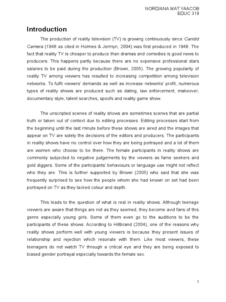 The Portrayal of Women in Reality TV Shows | PDF | Gender Role ...