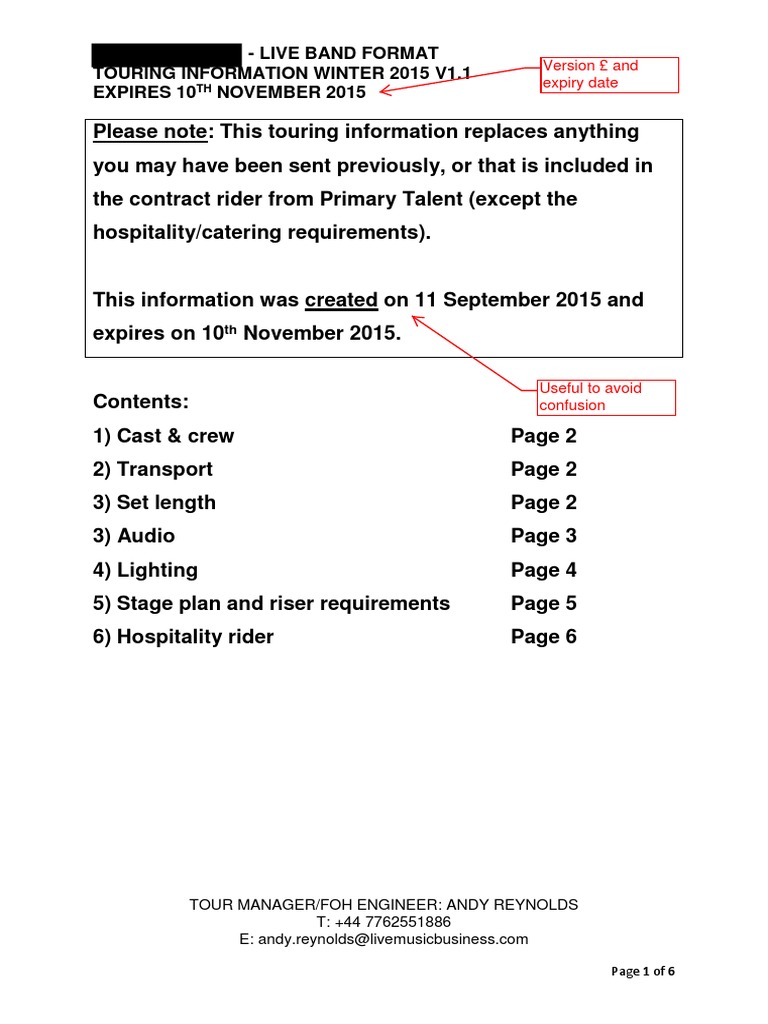 Example Contract Rider (as Information) | Audio Engineering | Audio ...