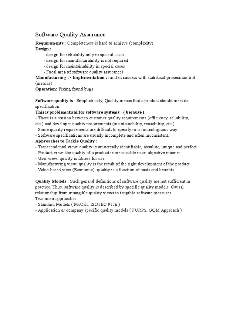 Software Quality Assurance | PDF | Software Quality | Reliability Engineering
