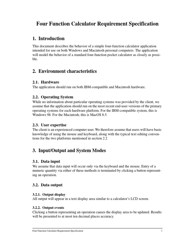4 Function Calculator Spec | PDF | Calculator | Computer Monitor
