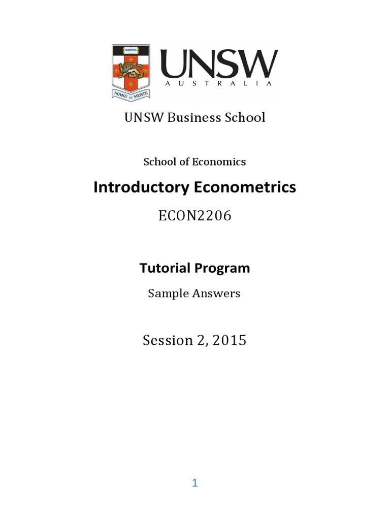 UNSW ECON2206 Tutorial Answers Guide | PDF | Confidence Interval ...