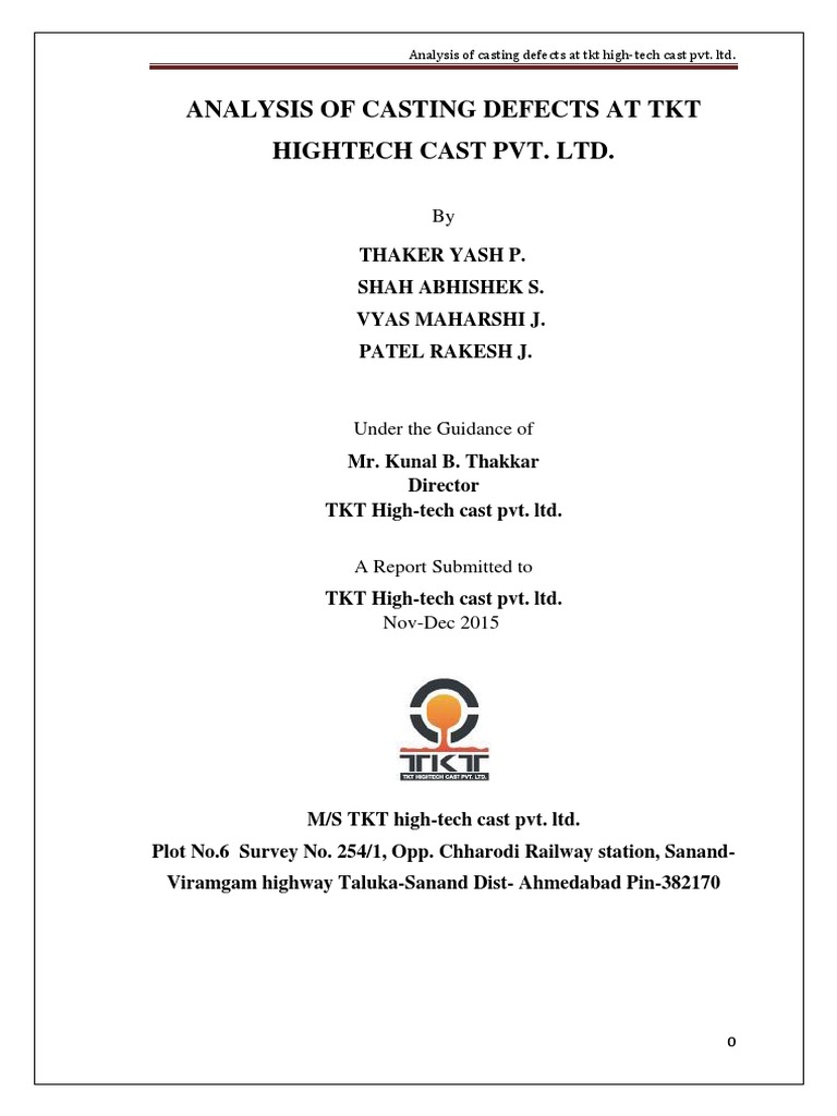 Analysis of Casting Defects at TKT High-Tech Cast Pvt. LTD | PDF ...