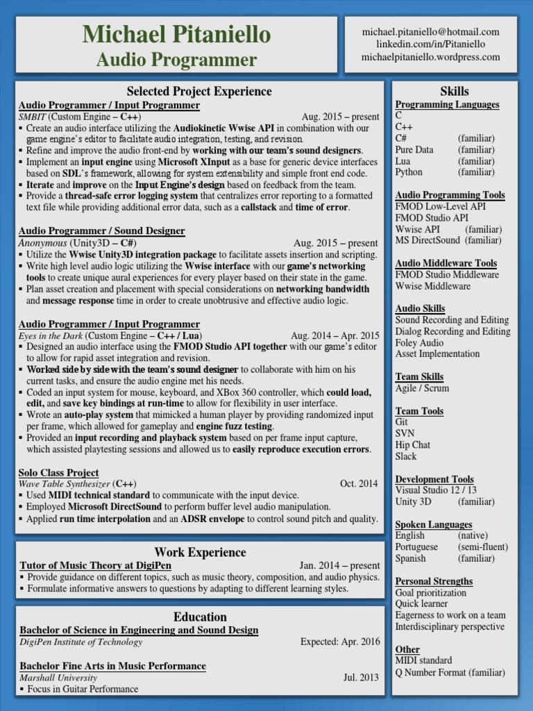 Michaelpitaniello Resume Audio-Prog Website | PDF | Application Programming Interface | Synthesizer