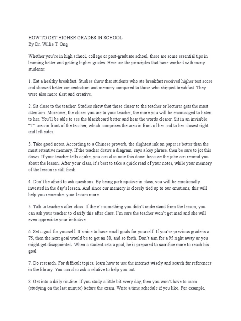How To Get Higher Grades in School | PDF | Test (Assessment) | Wellness