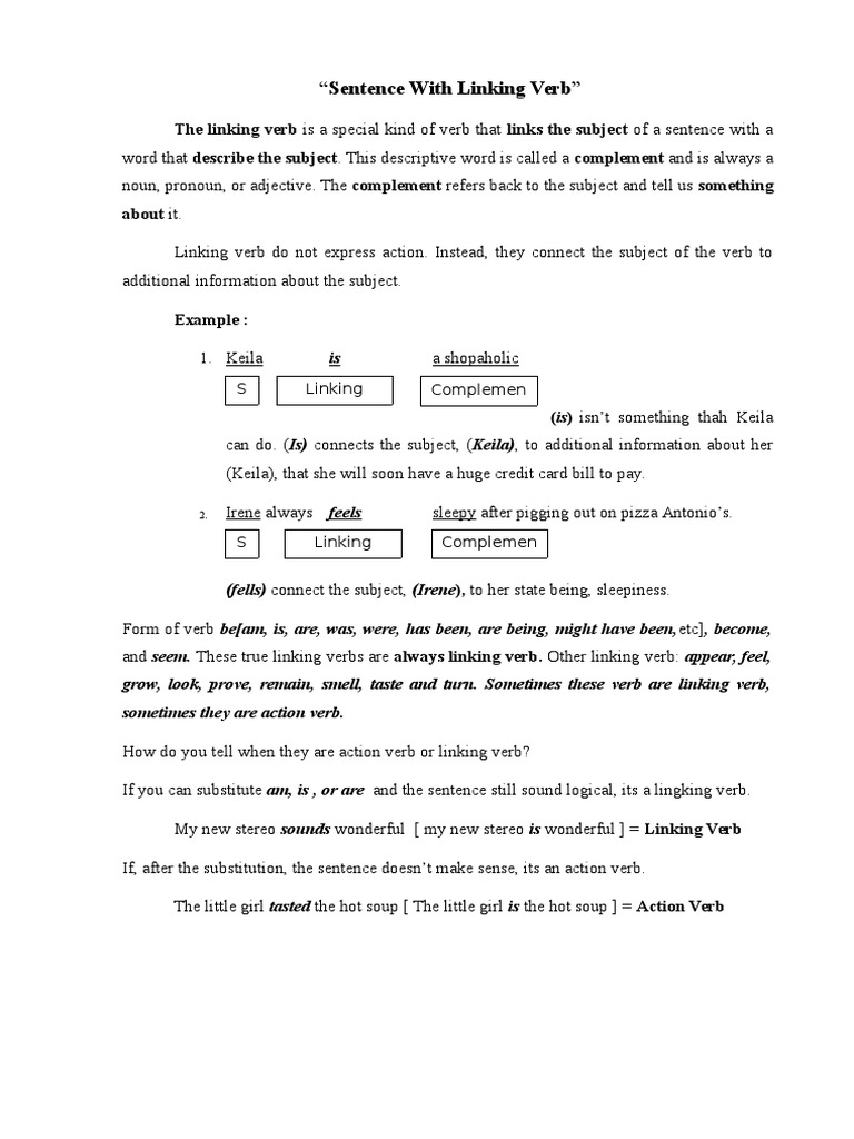 Understanding Linking Verbs | PDF
