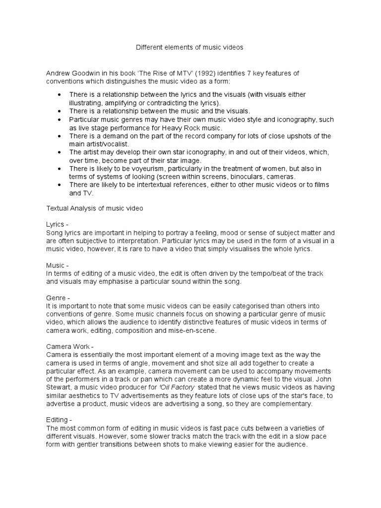 Different Elements of Music Videos | PDF | Genre | Composition (Visual ...