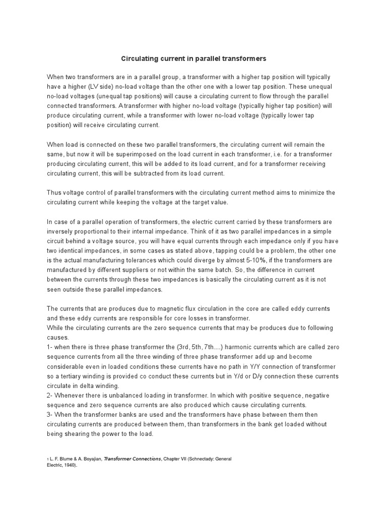 Circulating Current in Parallel Transformers | PDF | Transformer ...