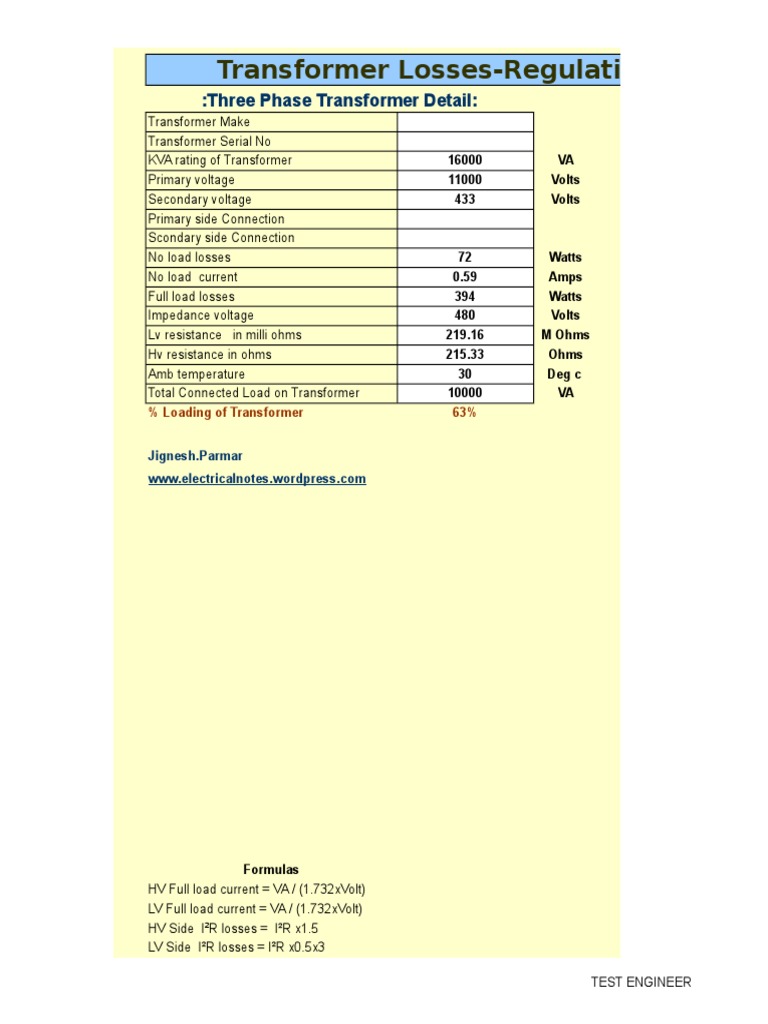 Transformer Losses Calculation | PDF | Transformer | Electrical Impedance