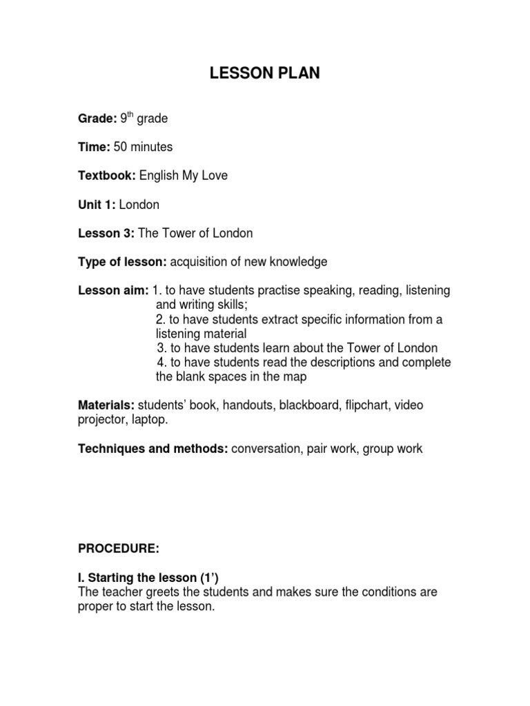 9th Grade: Tower of London Lesson | PDF | Lesson Plan
