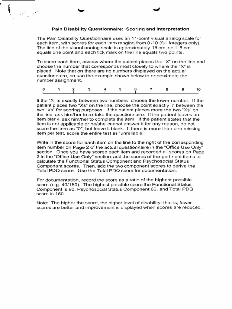 Pain Disability Questionnaire Guide | PDF | Pain | Disability
