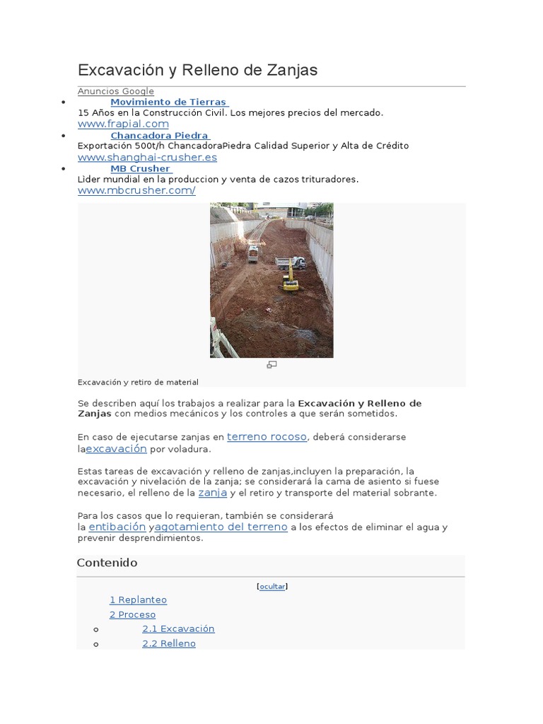 Excavación y Relleno de Zanjas | PDF | Fundación (Ingeniería) | Tubería ...