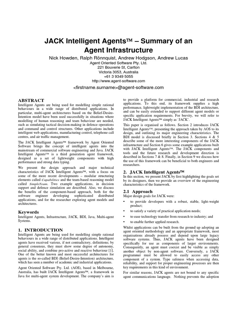 JACK Intelligent Agents - Summary of An Agent Infrastructure | PDF ...