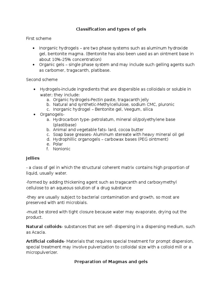 Classification of Gels in Pharmacy | PDF | Gel | Colloid