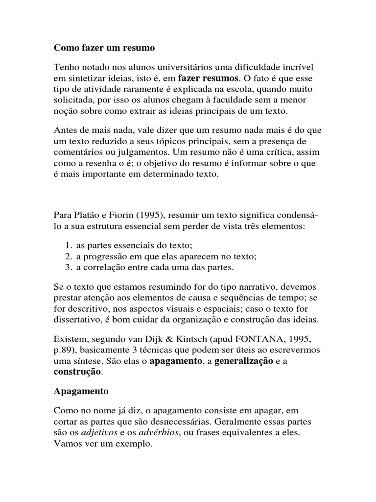 Como Fazer Um Resumo | PDF | Palavra | Discurso