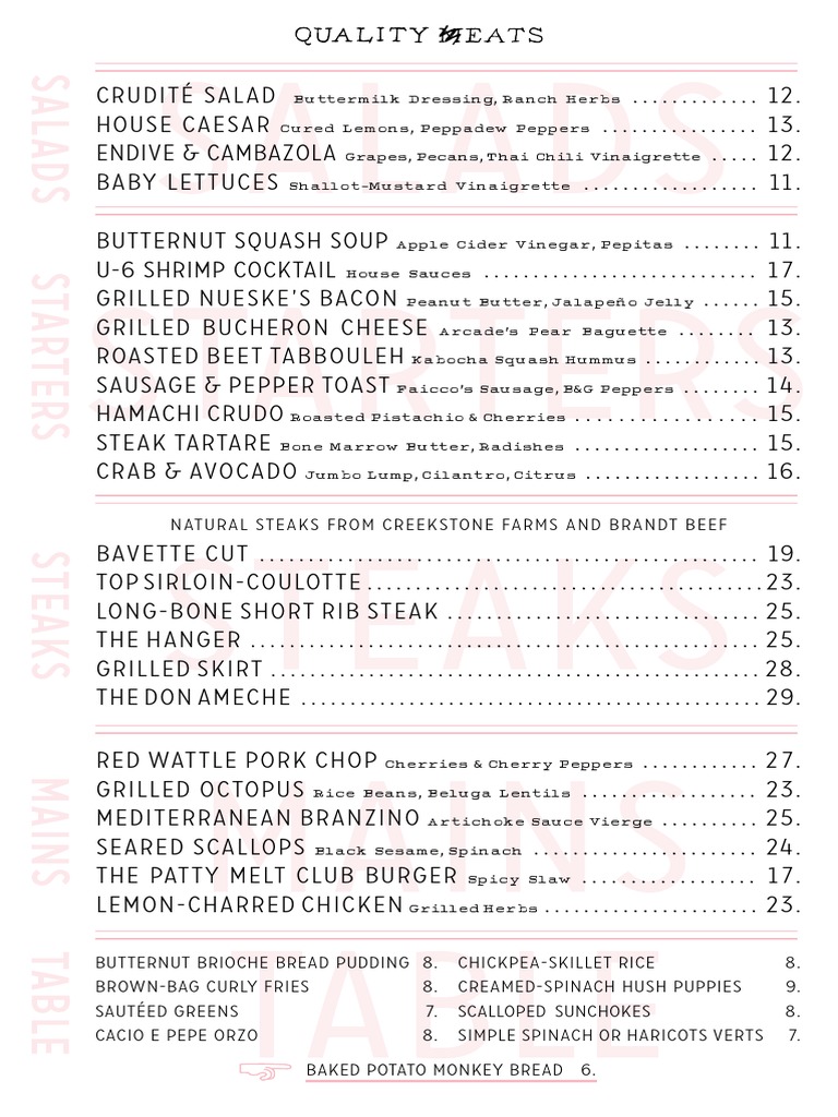 Quality Eats Menu | PDF | Steak | Salad
