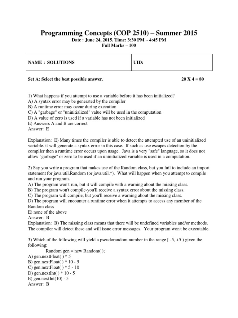 Exam 2 Solutions | PDF | Control Flow | C (Programming Language)