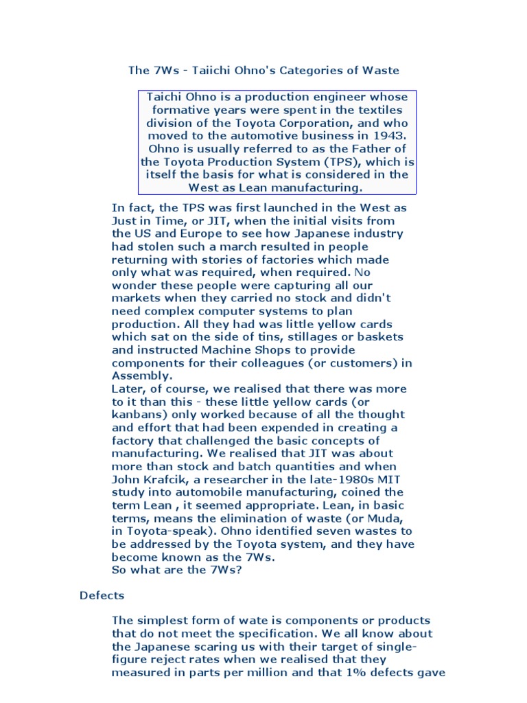 The 7Ws | PDF | Lean Manufacturing | Inventory