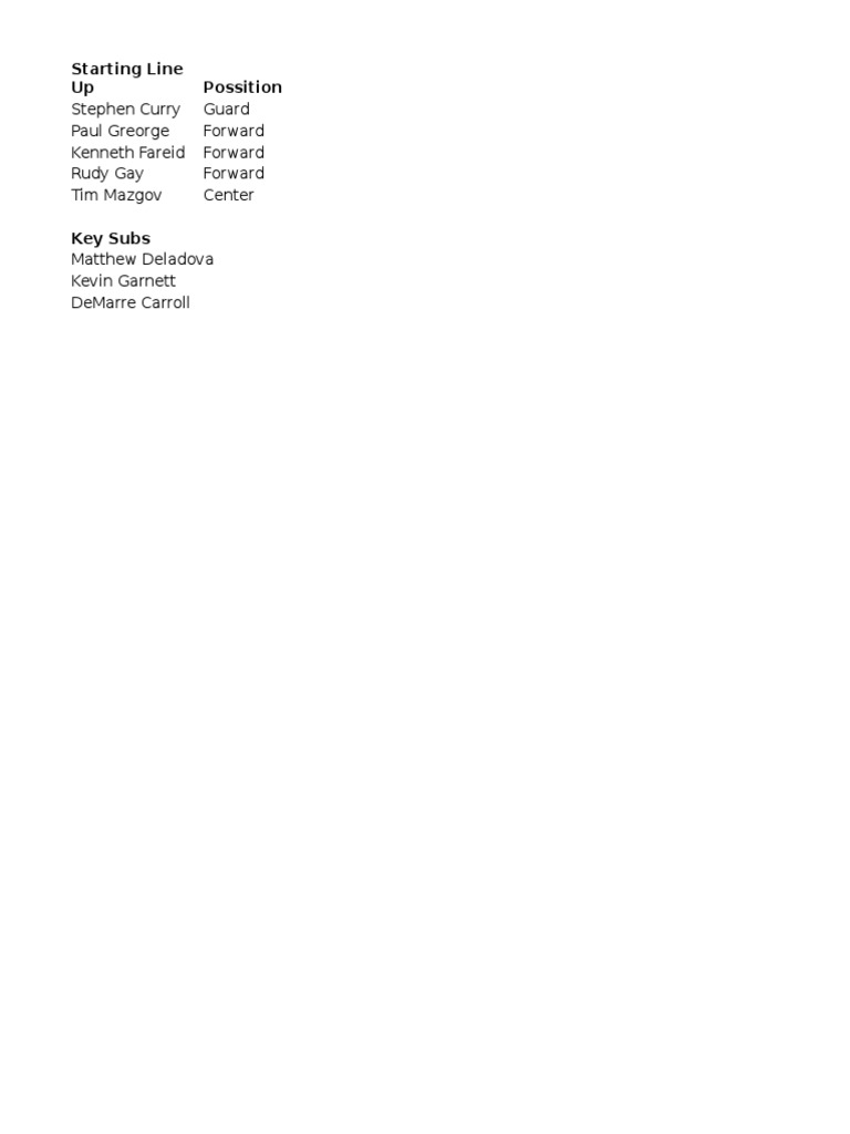 Starting Line Up | PDF