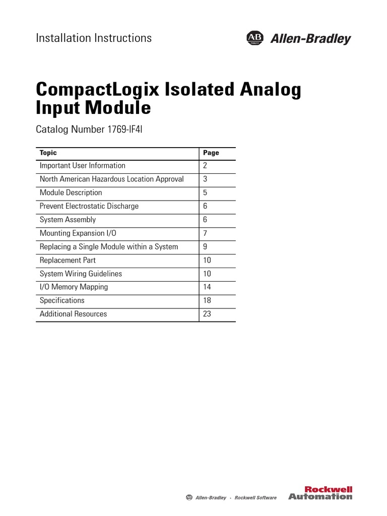 1769-If4I Analog Input Module | PDF | Electrical Wiring | Automation