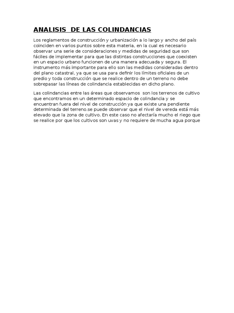 ANALISIS DE LAS COLINDANCIAS.docx | Suelo | Fundación (Ingeniería)