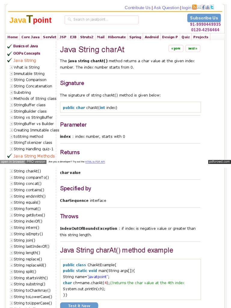 Javatpoint Com Java String Charat Pdf Java Programming Language String Computer 7217