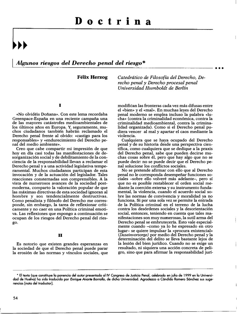 Felix Herzog - Algunos Riesgos Del Derecho Penal Del Riesgo | PDF ...