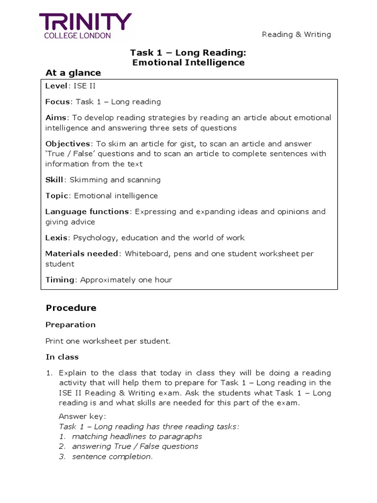 Emotional Intelligence Reading Activities | PDF | Emotional ...